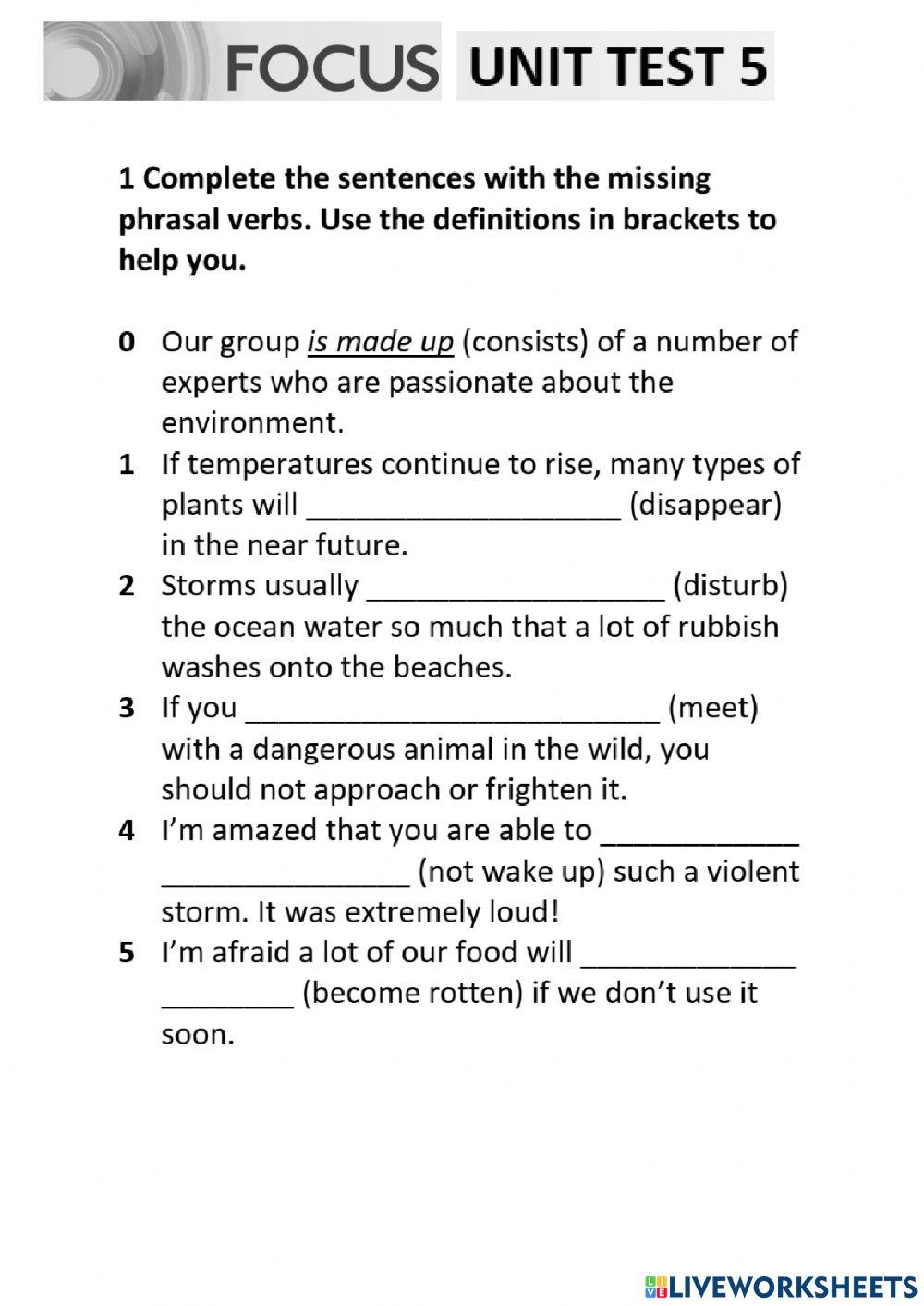 Focus 3 Unit te… | Free Interactive Worksheets | 2565534