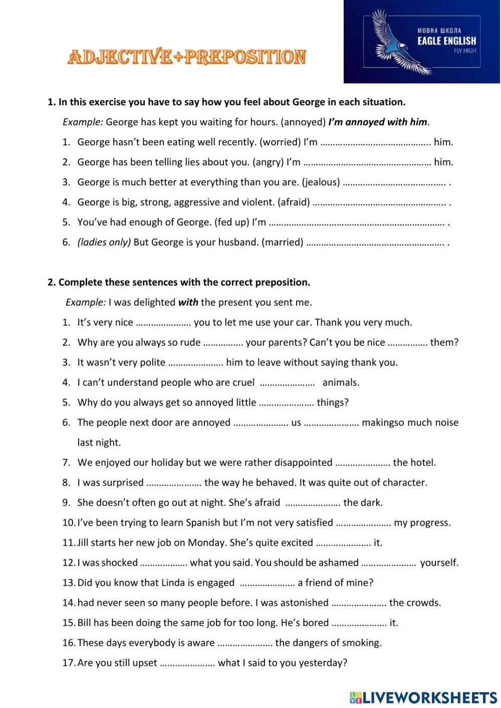 123-B adjective+preposition online exercise for | Live Worksheets