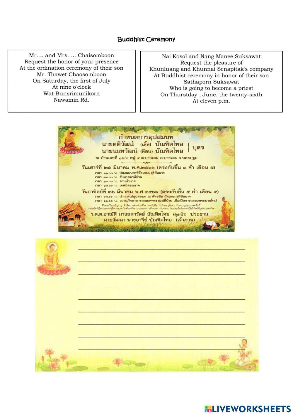 Buddhist Ceremony Test online exercise for | Live Worksheets