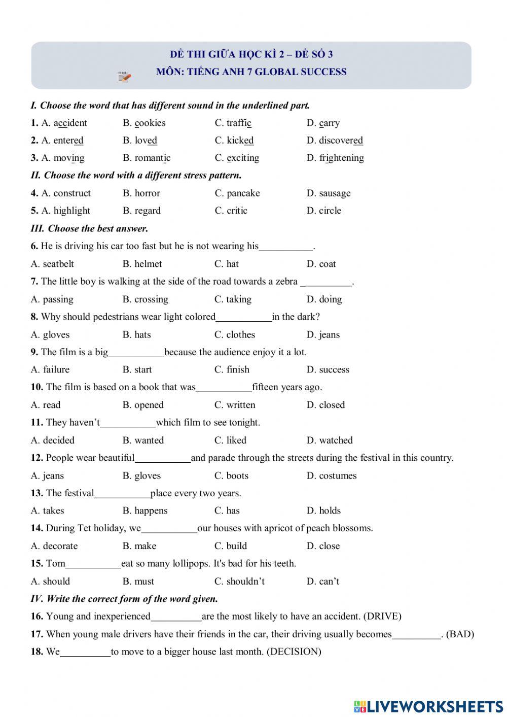 midterm 2 test 3 grade 7 online exercise for | Live Worksheets