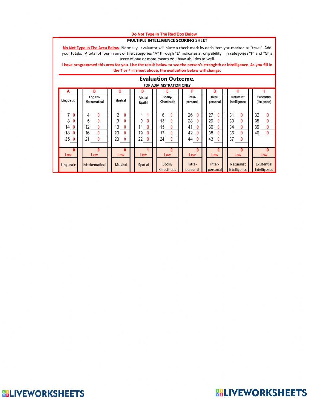 Multiple Intelligence online exercise for | Live Worksheets