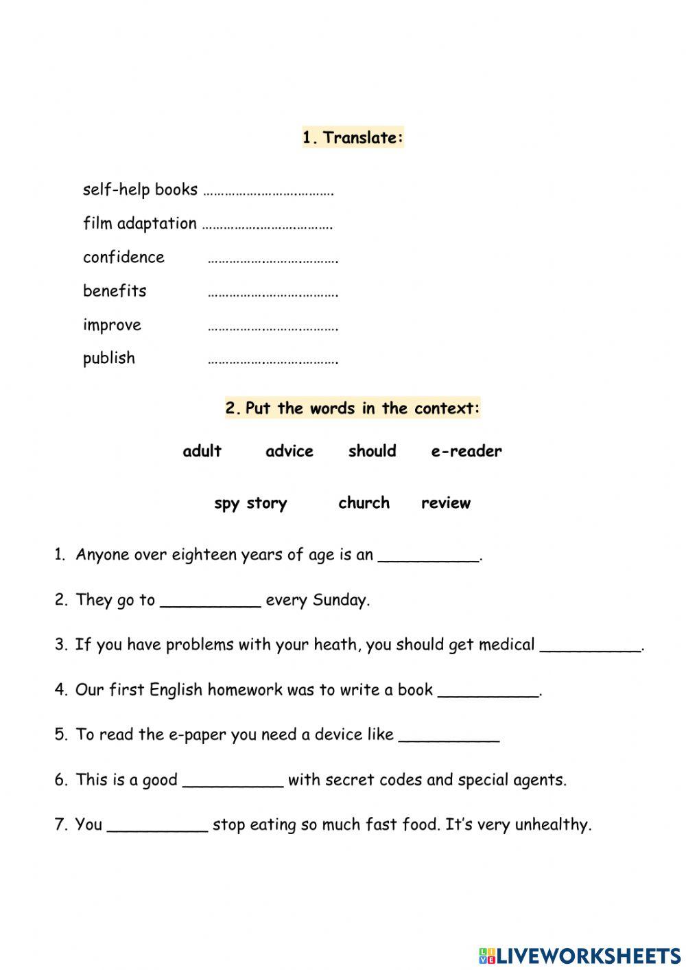 Short test 2320504 | Maddeline79 | Live Worksheets