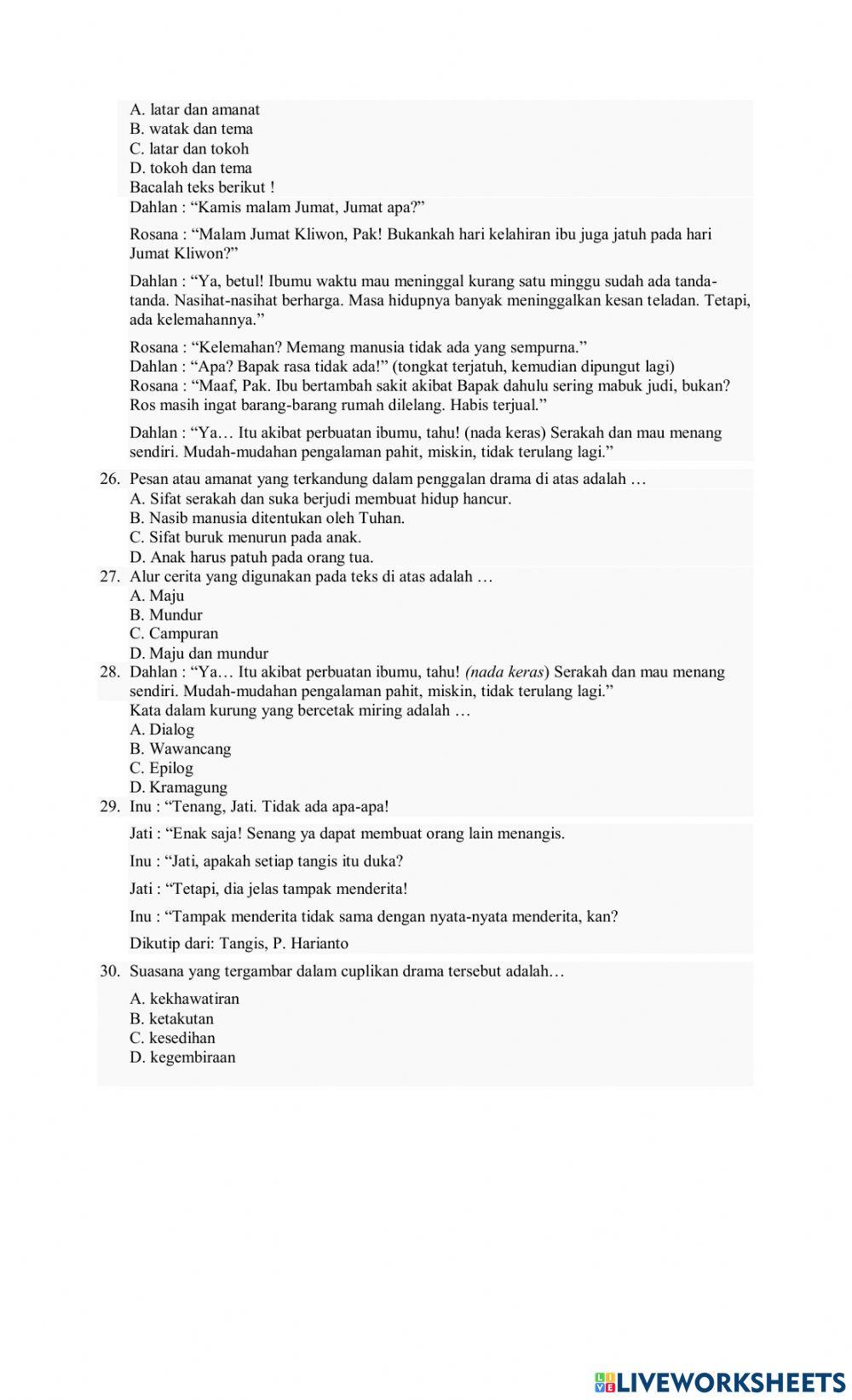 Sumatif Tengah Semester Bahasa Indonesia kelas 8A online exercise for | Live Worksheets