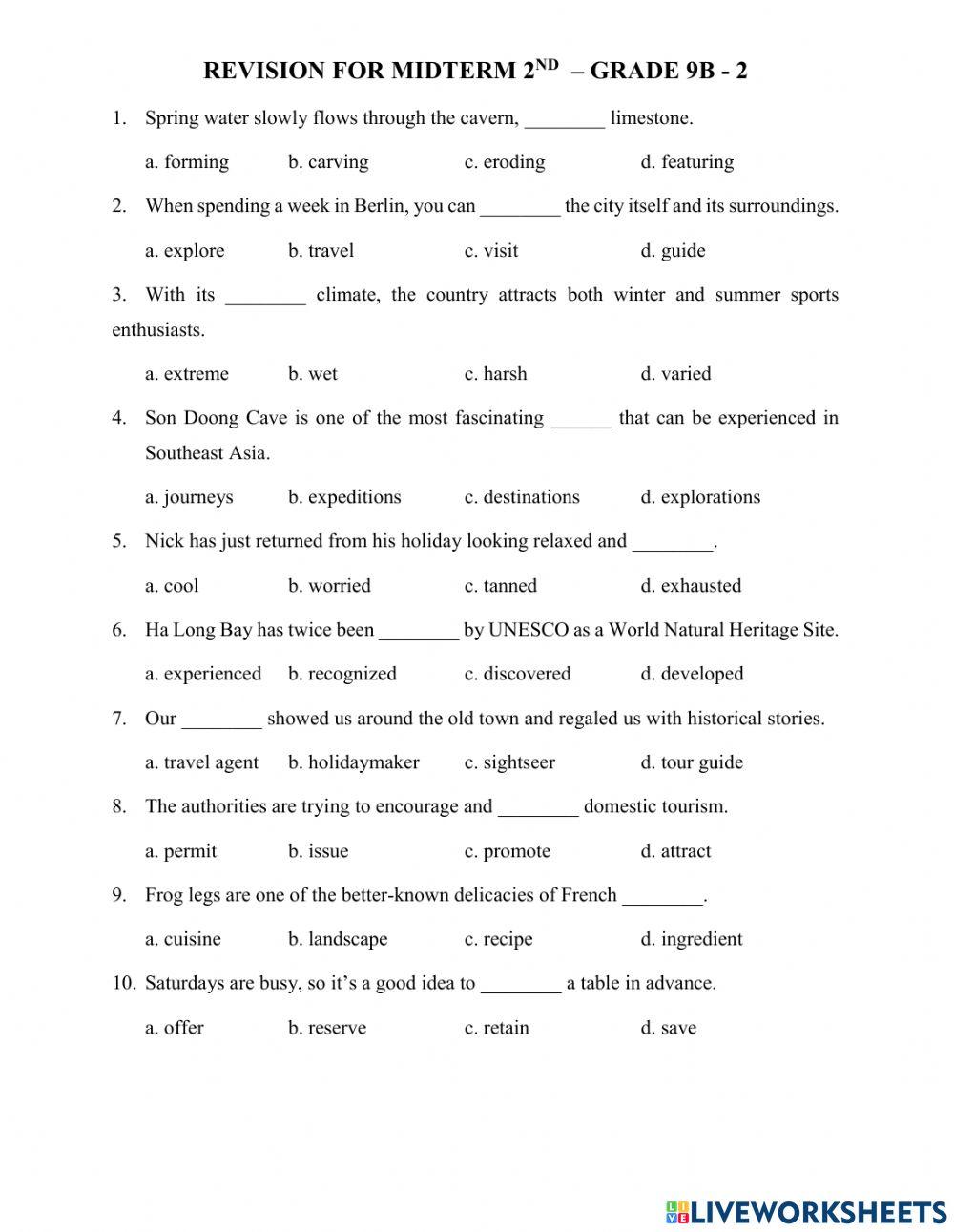 Revision for midterm 9B - 2 2321002 | Ha Bao Thien TRan