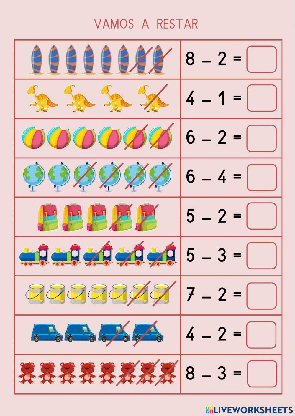 Restas tachando hasta el 10 interactive worksheet | Live Worksheets
