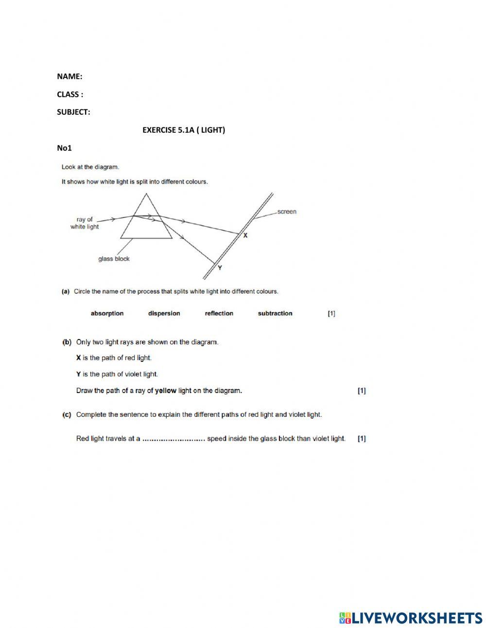 Light online exercise for 8 | Live Worksheets