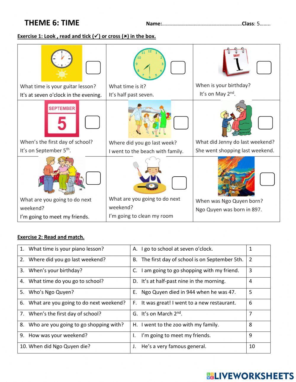 Theme 6 - Review worksheet | Live Worksheets