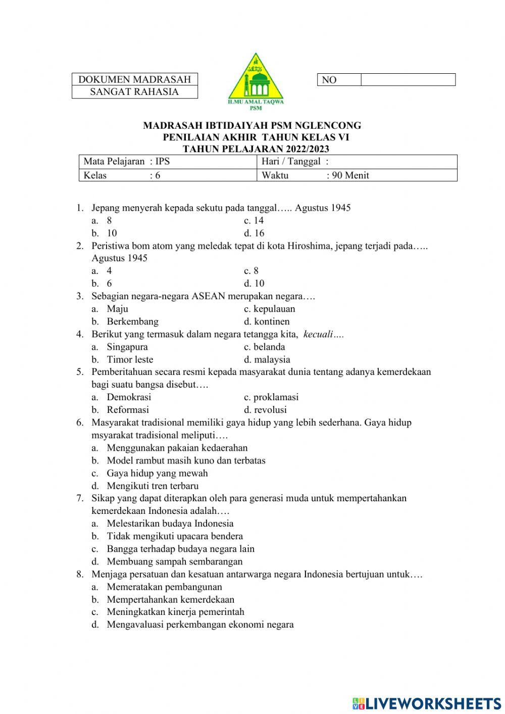 Ips online exercise for 6 | Live Worksheets