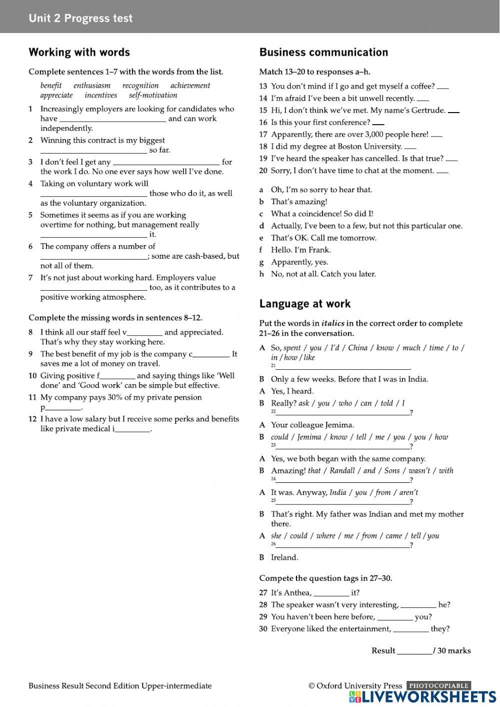 B2 Business Report - Unit 2 Test - Motivation online exercise for ...