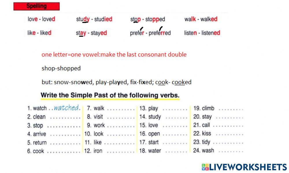 Past simple spelling 2321591 | Elena Semybalamut | Live