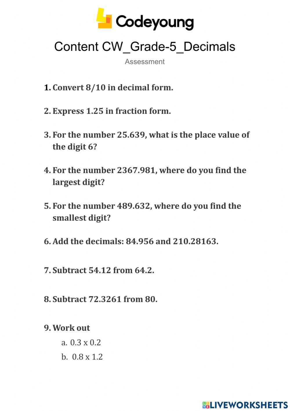2321605 Maths Grade 5 Decimal Anushka Batra 2321605-maths-grade-5-decimal-anushka-batra