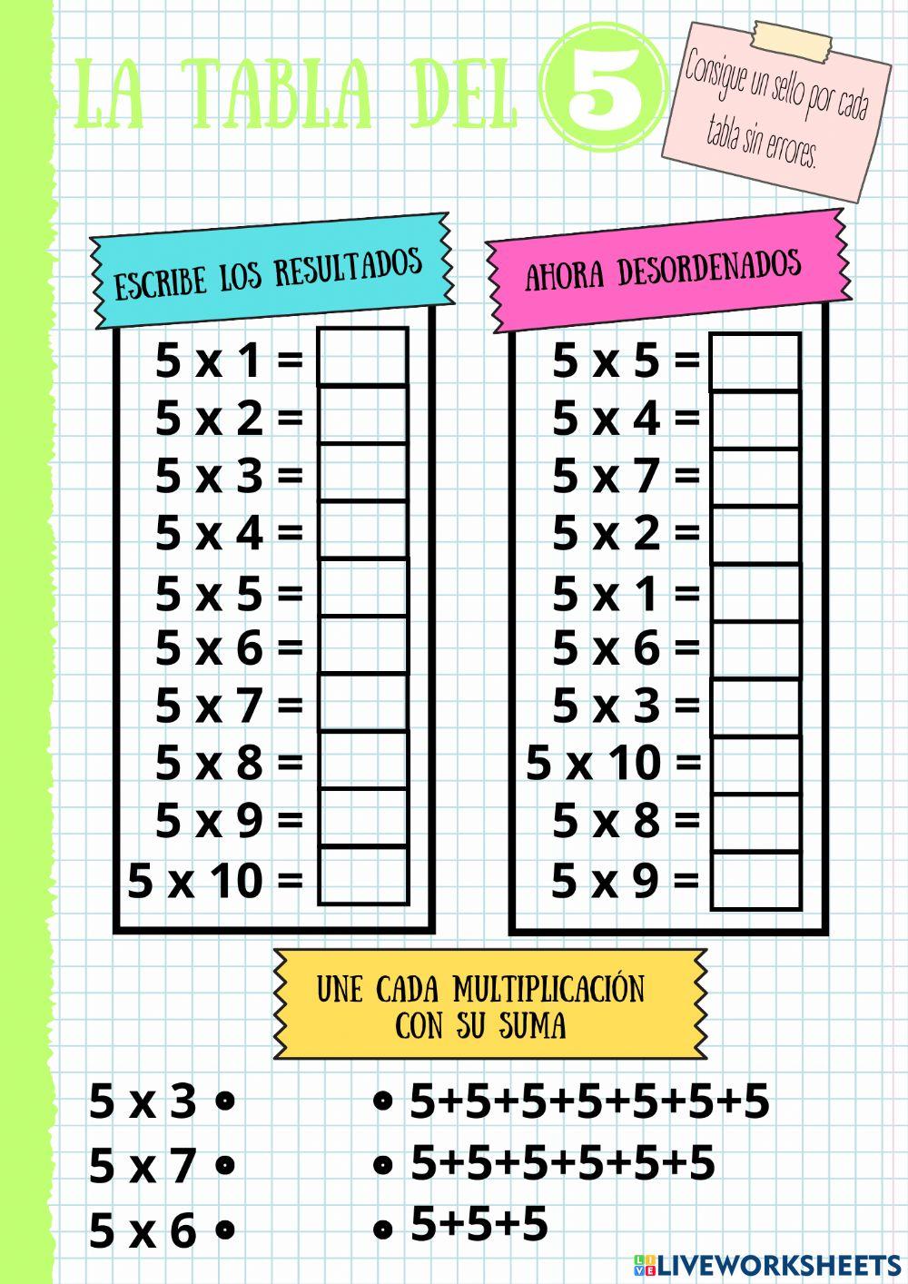 Tabla del 5 online exercise for 2º | Live Worksheets