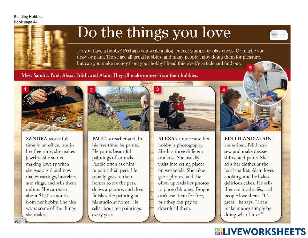 Hobbies | Free Interactive Worksheets | 2321888