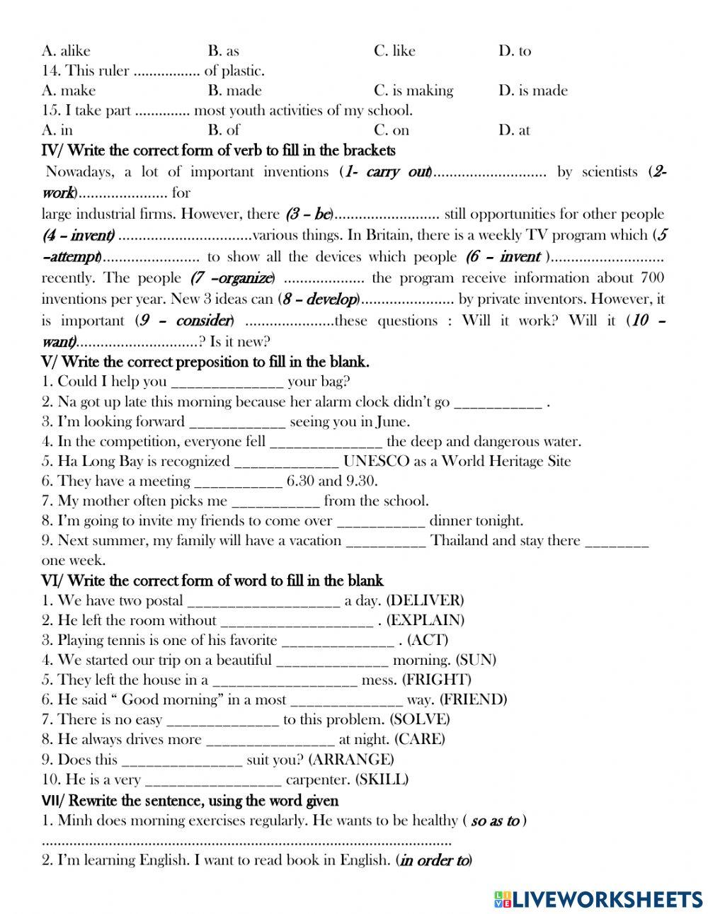E7. nâng cao 1 worksheet | Live Worksheets