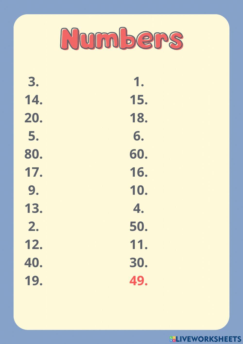 Numbers 2322201 | Markel | Live Worksheets