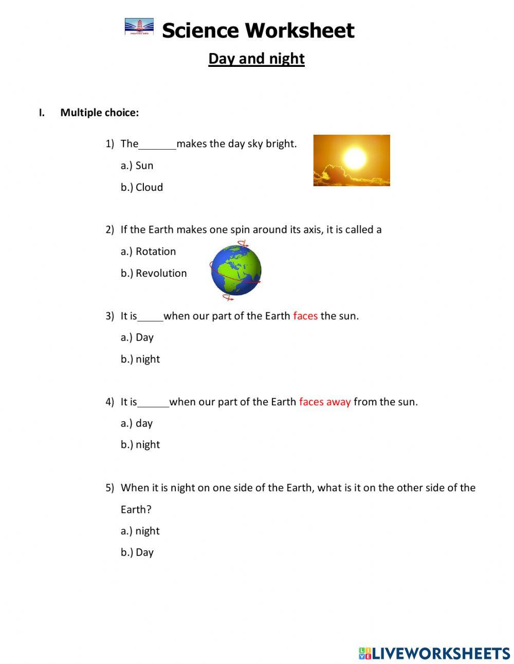 Day and night | Free Interactive Worksheets | 2896196