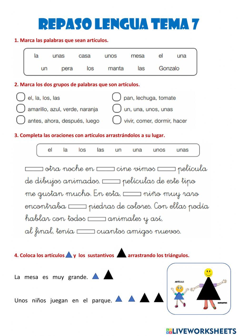 Repaso lengua tema 7 interactive worksheet | Live Worksheets