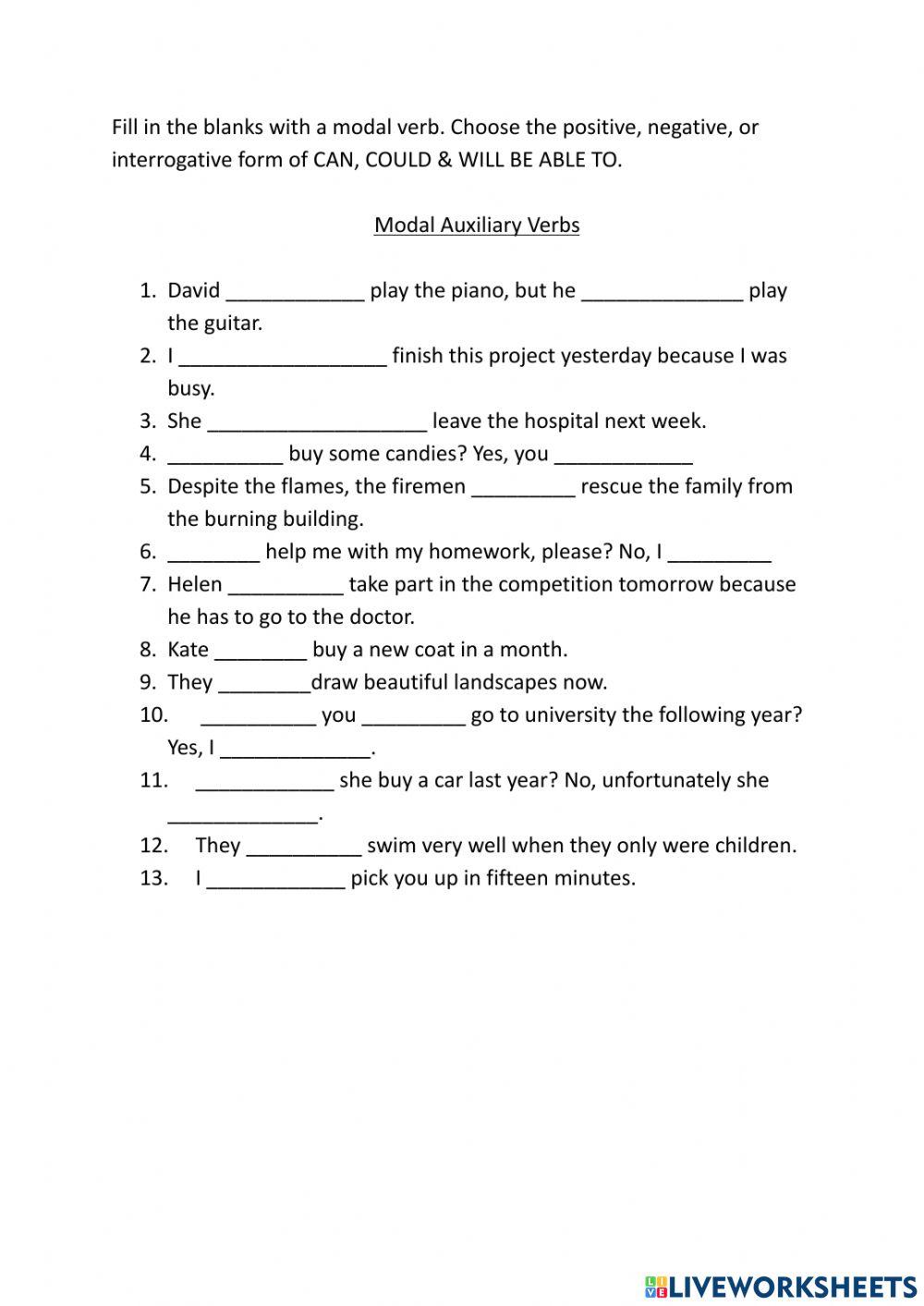 Can-could-be able to activity | Live Worksheets