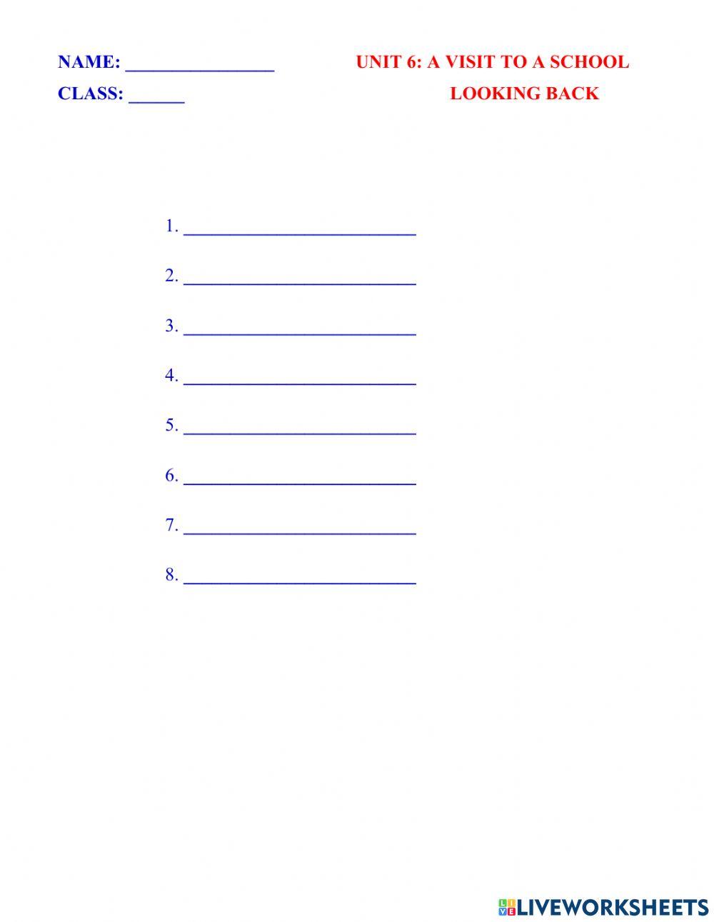English 7 unit 6 looking back worksheet | Live Worksheets