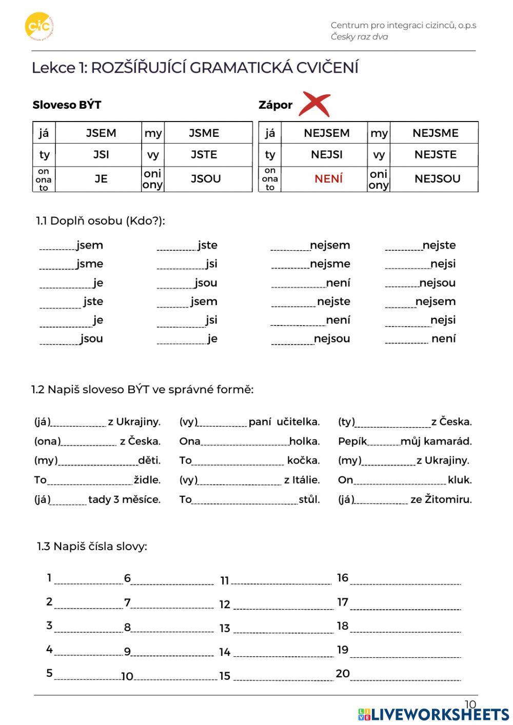 Sloveso BÝT - Česky krok za krokem (str. 14) online exercise for | Live ...