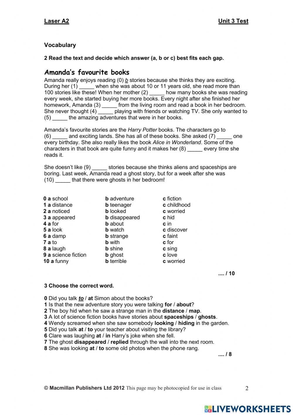 Unit 3 Laser A2 | YuliiaKrasnozhon | Live Worksheets