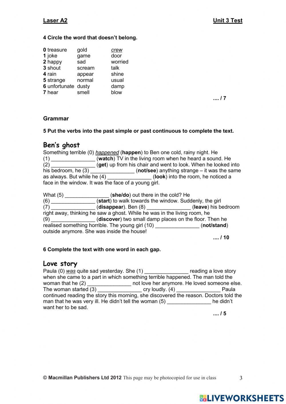 Unit 3 Laser A2 | YuliiaKrasnozhon | Live Worksheets