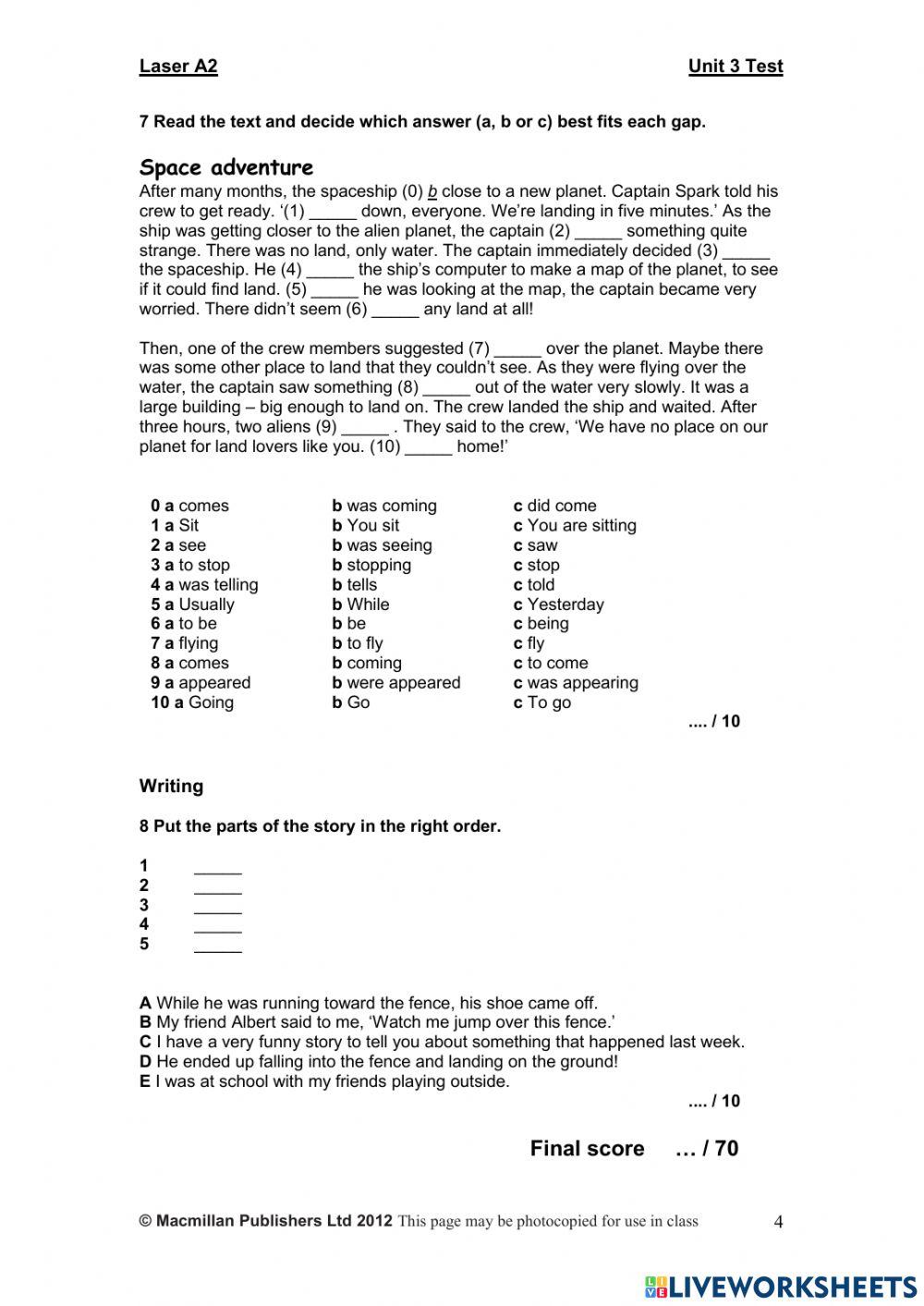 Unit 3 Laser A2 | YuliiaKrasnozhon | Live Worksheets