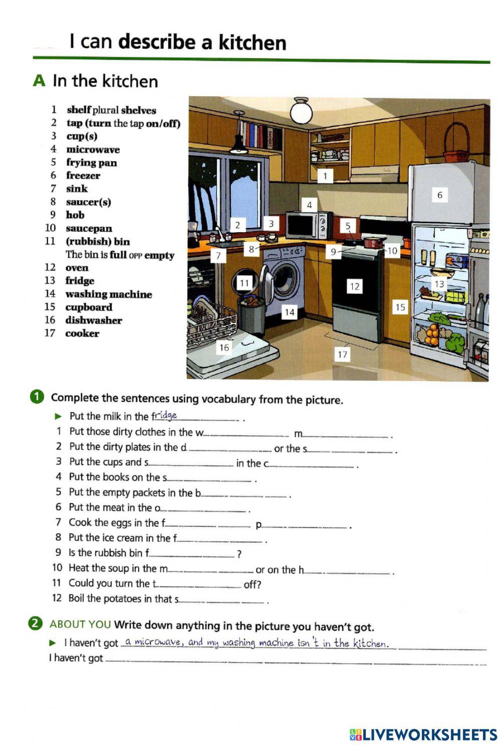 Basic Vocabulary-39 Kitchen worksheet | Live Worksheets