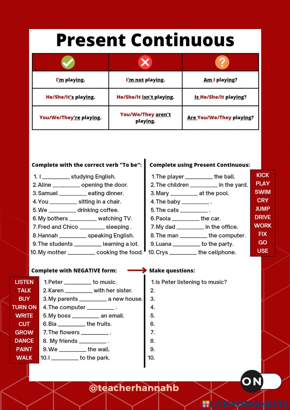 Present Continuous 2323684 | Teacherhannahb