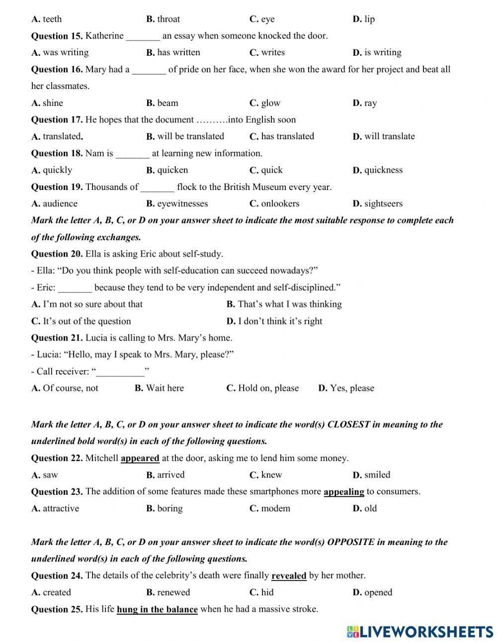 Practice 36 worksheet | Live Worksheets