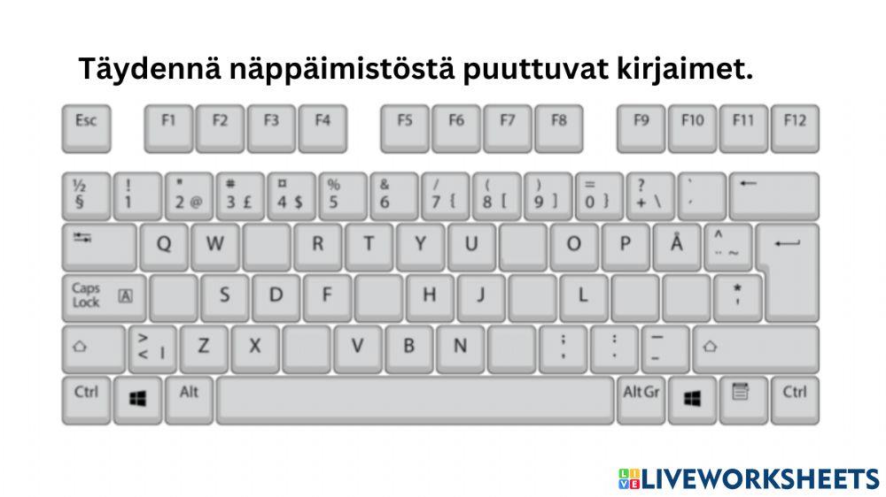 Tietokoneen näppäimistö worksheet | Live Worksheets