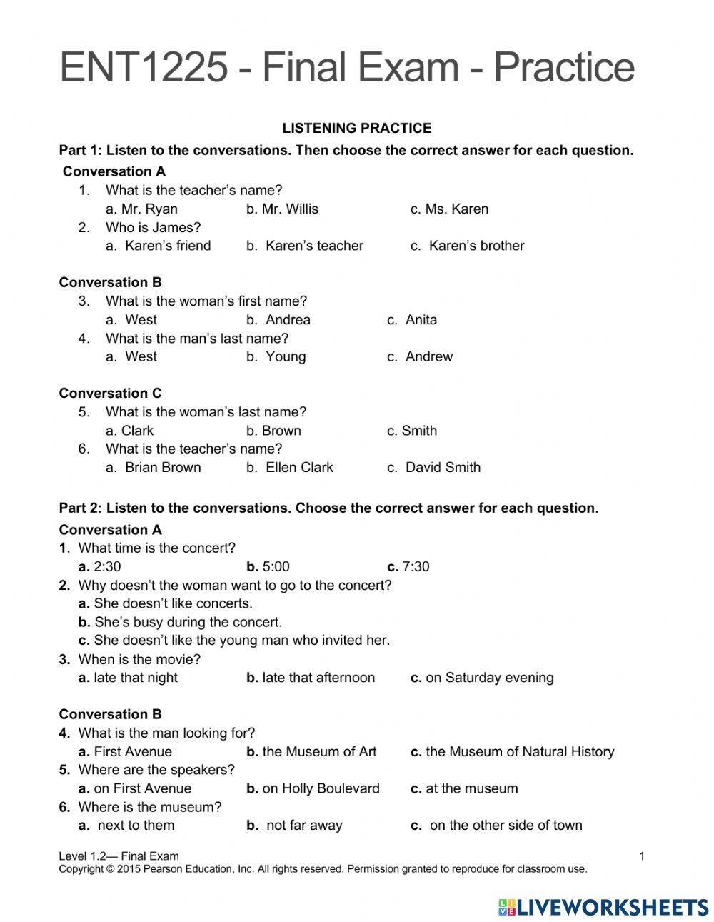 ENT1225 - Final… | Free Interactive Worksheets | 2570213