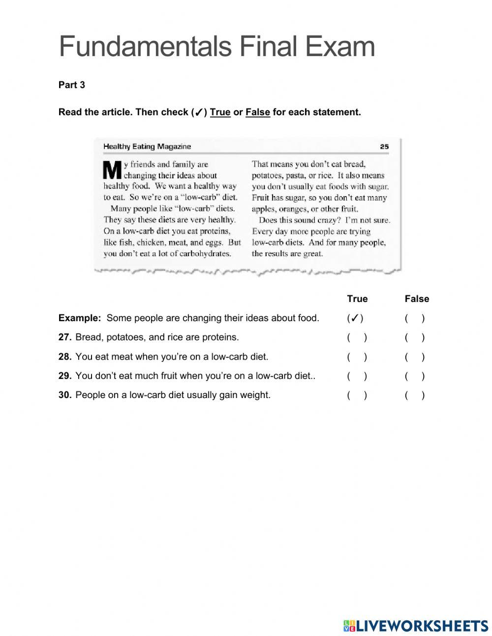 Ent1126 - final exam practice worksheet | Live Worksheets