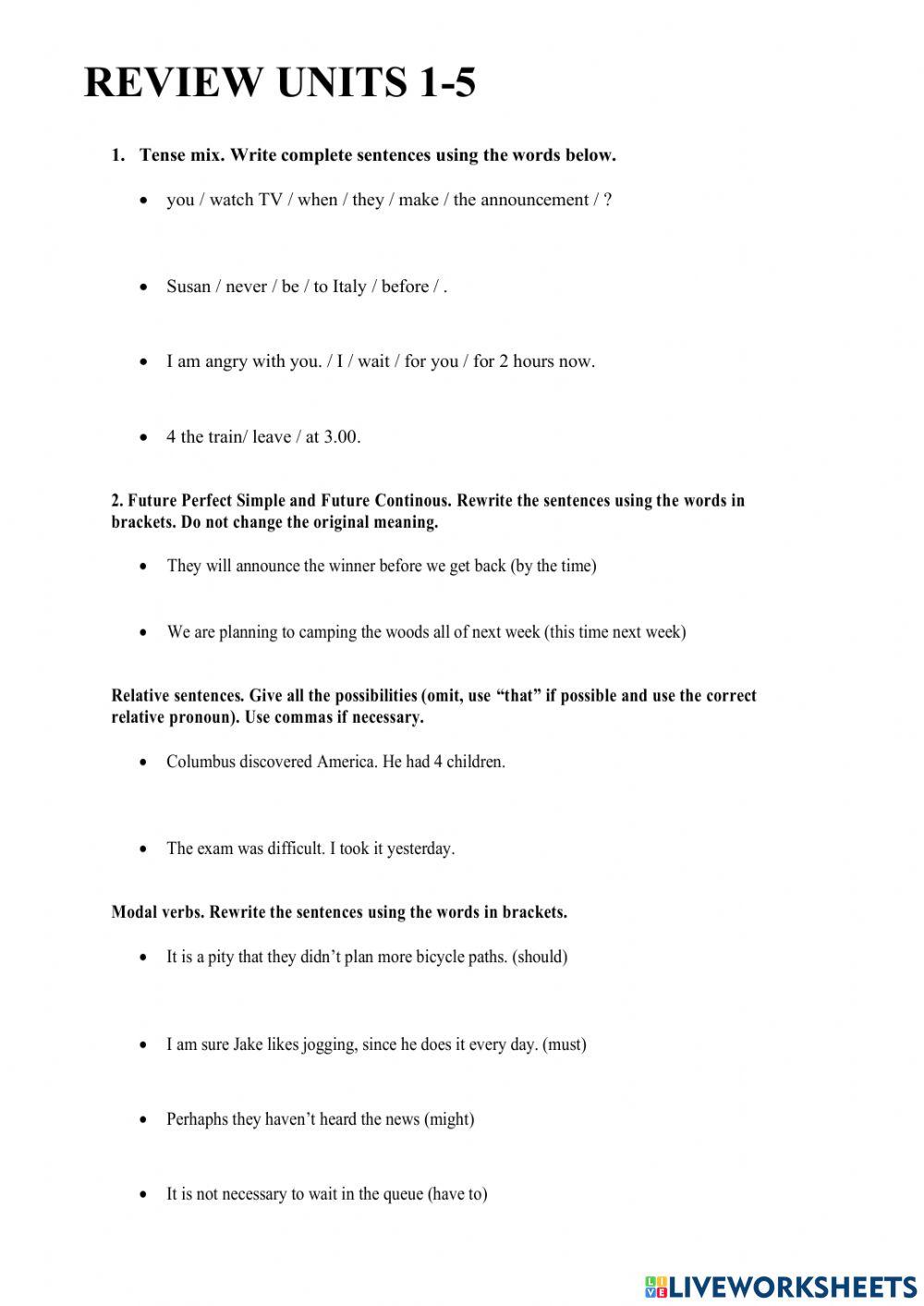 Review Units 1-5 Bach worksheet | Live Worksheets