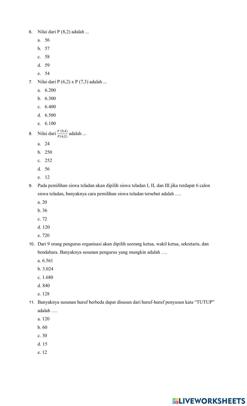 Soal pat xii mtk worksheet | Live Worksheets