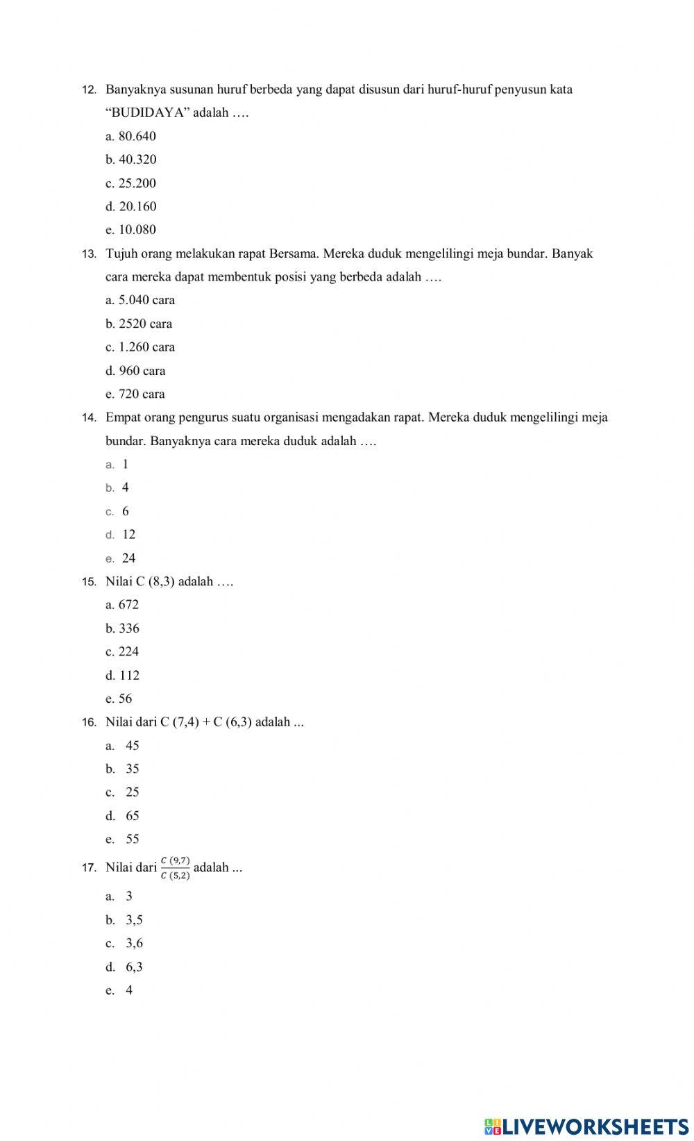 Soal pat xii mtk worksheet | Live Worksheets