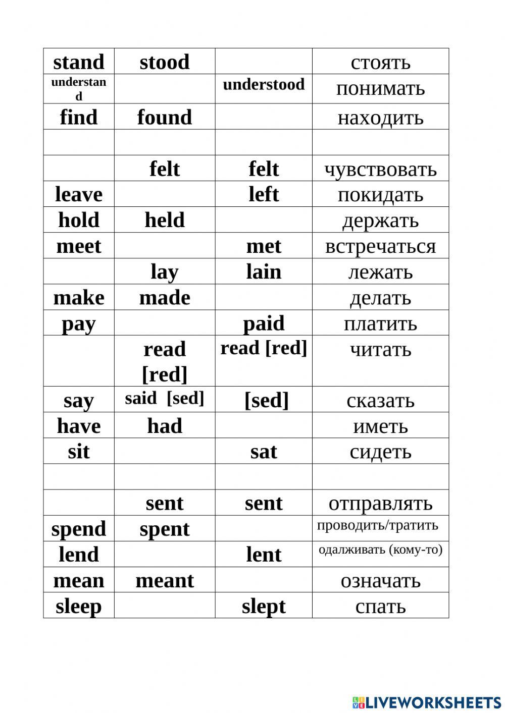 Irreg Verbs 3 group worksheet | Live Worksheets