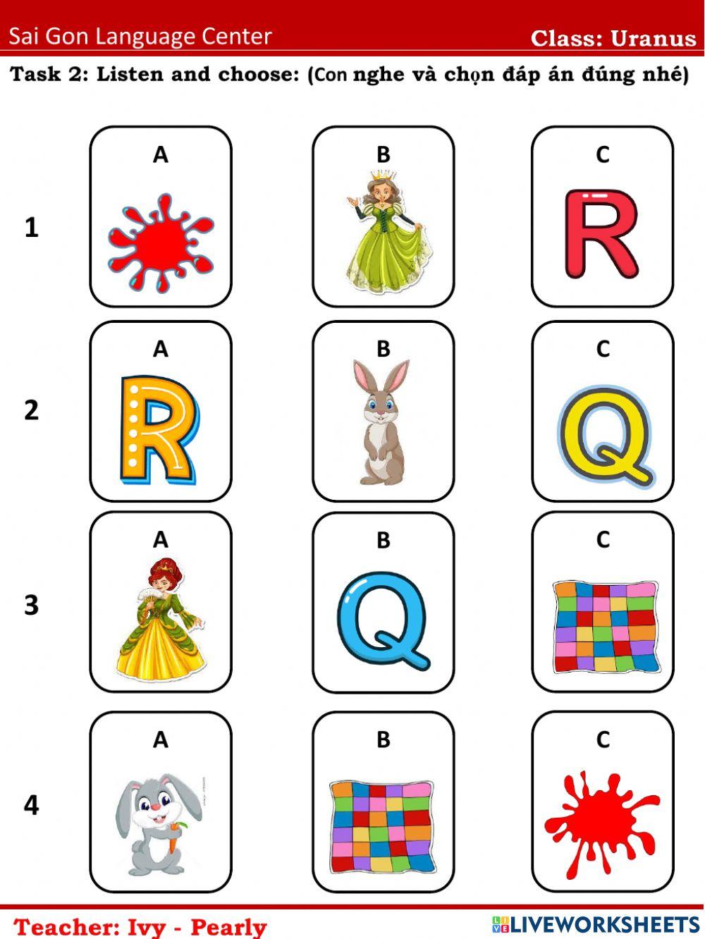 Letter Q, R interactive worksheet | Live Worksheets