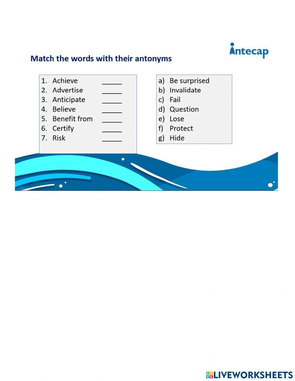 Synonyms and Antonyms U6 A1.2 online exercise for | Live Worksheets