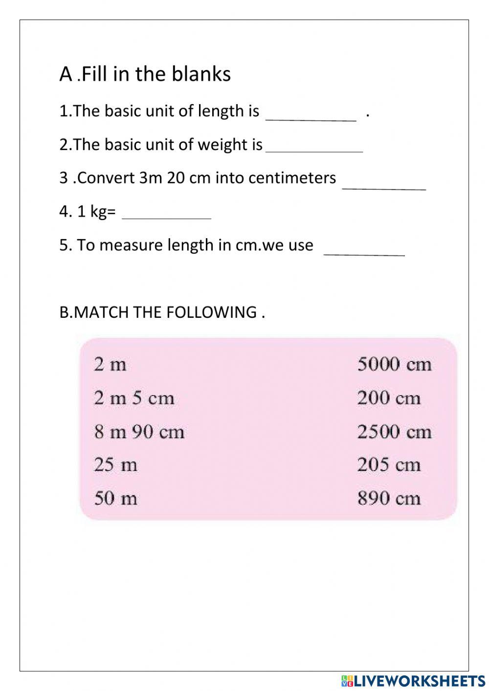Measurement online exercise for 4&5 | Live Worksheets