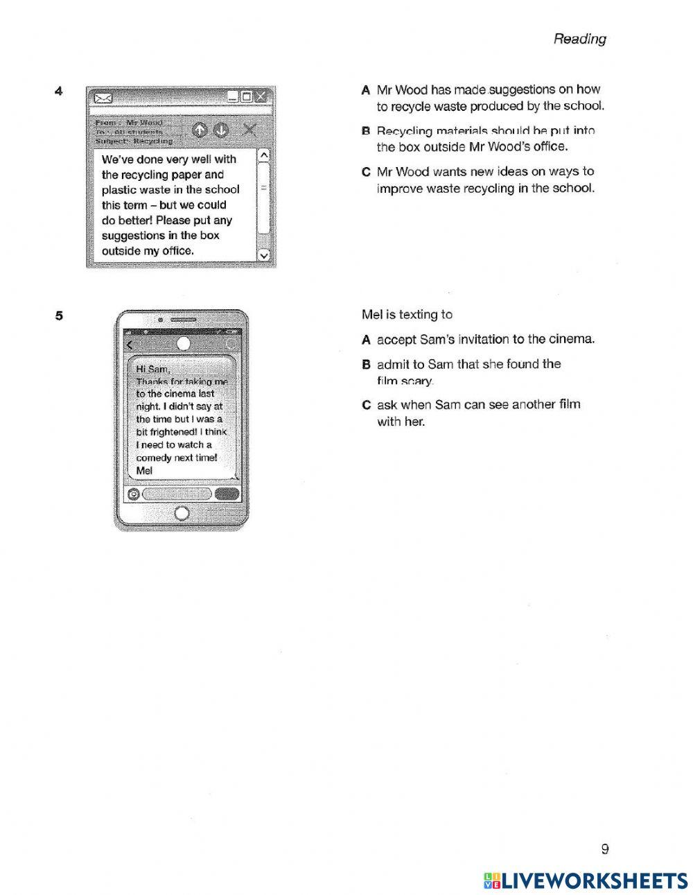 B1 authentic reading 1 worksheet | Live Worksheets
