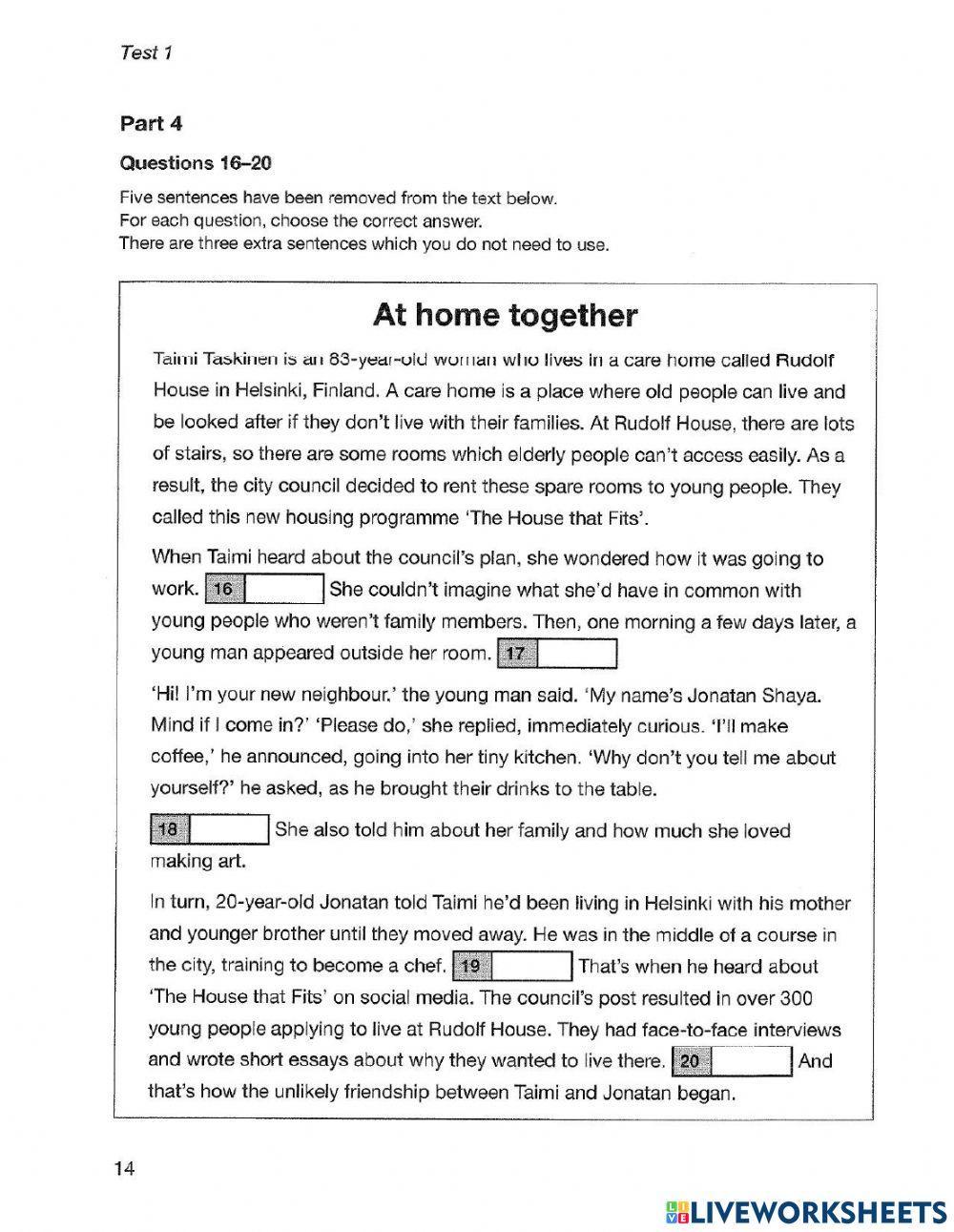 B1 authentic reading 1 worksheet | Live Worksheets