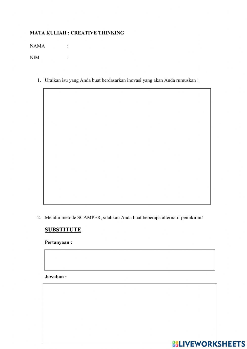 Scamper exercise | Live Worksheets