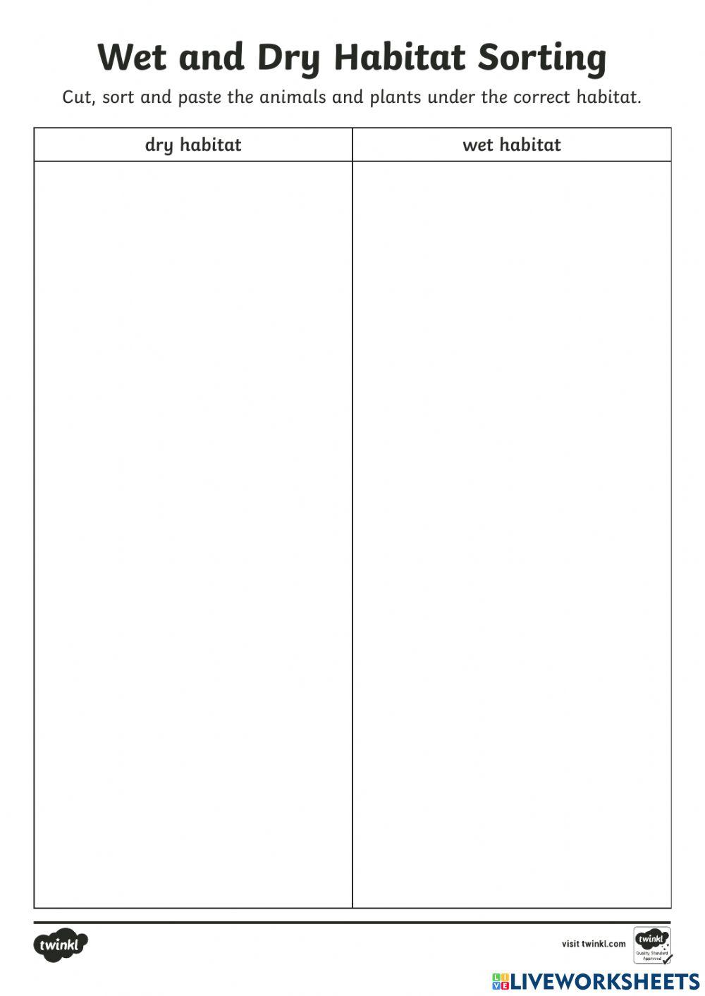 Wet and dry habitat online exercise for | Live Worksheets