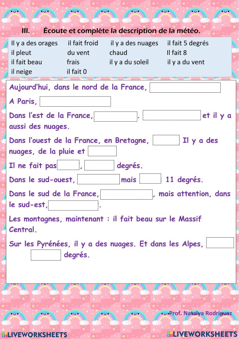 Lecon 33: Beau fixe - Grammaire worksheet | Live Worksheets