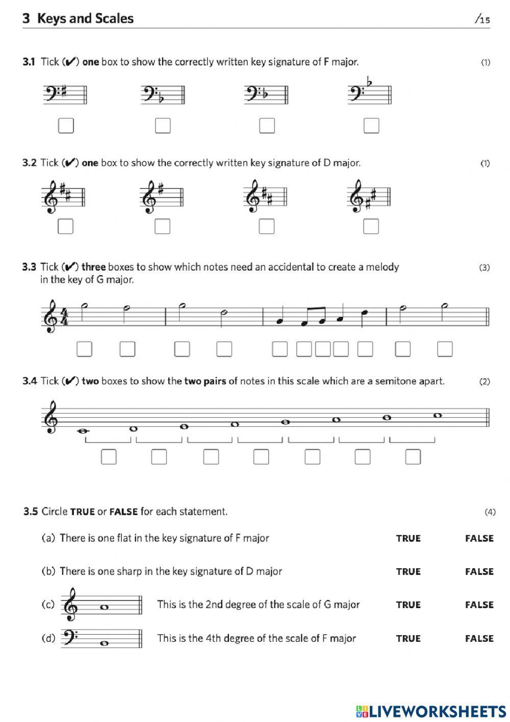 theory grade 1 part 3 - keys and scale online exercise for | Live ...