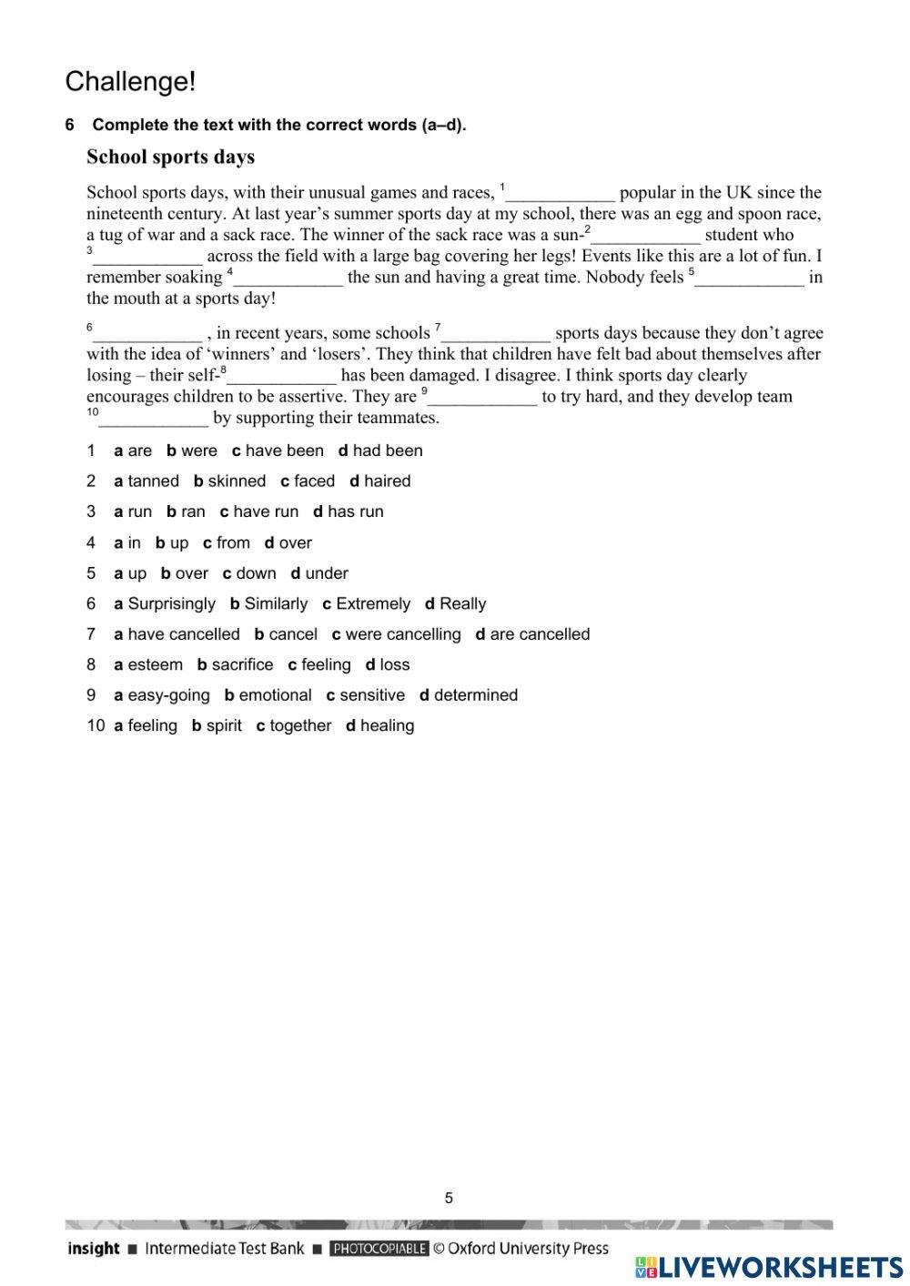 Insight interme… | Free Interactive Worksheets | 6935123