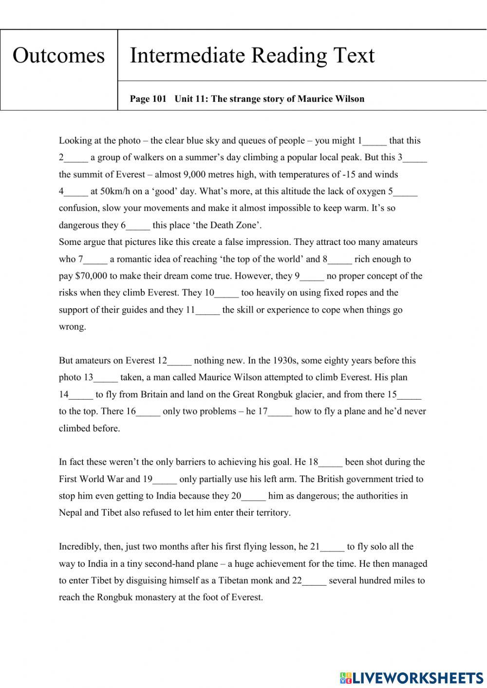 Reading Gap Fill worksheet | Live Worksheets