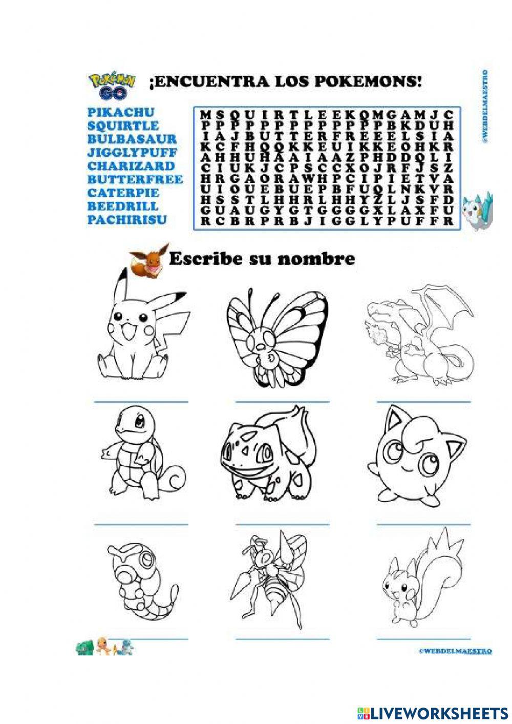 Juego pokemon worksheet | Live Worksheets