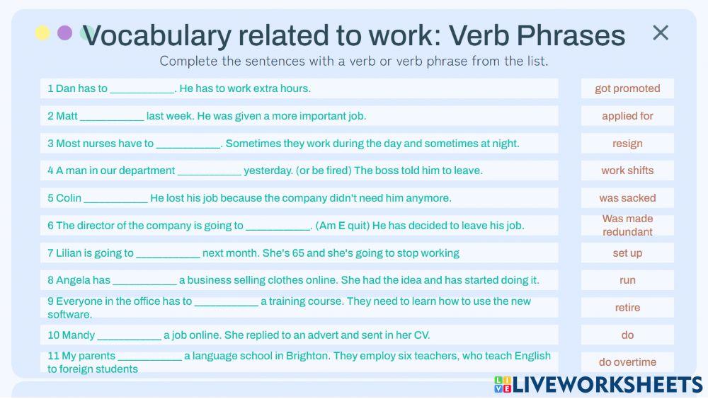 Work Vocabulary | Free Interactive Worksheets | 2324983